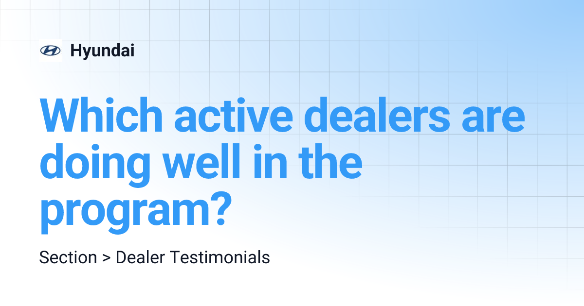 Which active dealers are doing well in the program? | Hyundai